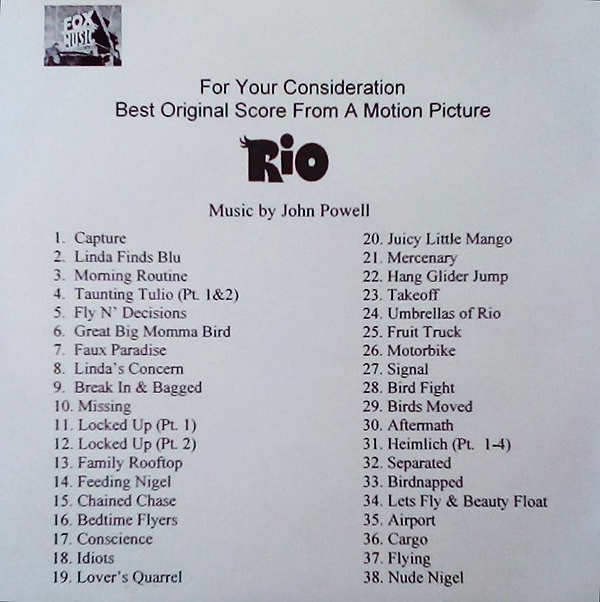 Rio- Soundtrack details - SoundtrackCollector.com